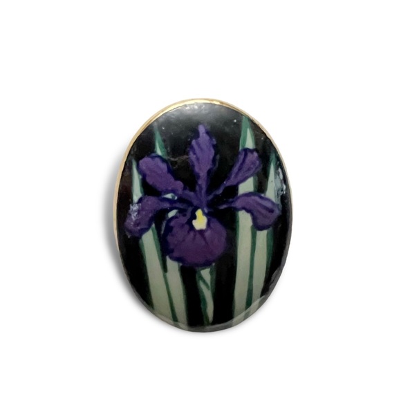 Vintage | Jewelry | Vintage Susan Gilbert Hand Painted Purple Iris ...